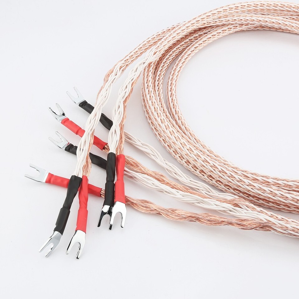 Pair 1.5M HIFI Speaker Cable HI-End 12TC OCC Copper 24 Strands With ...