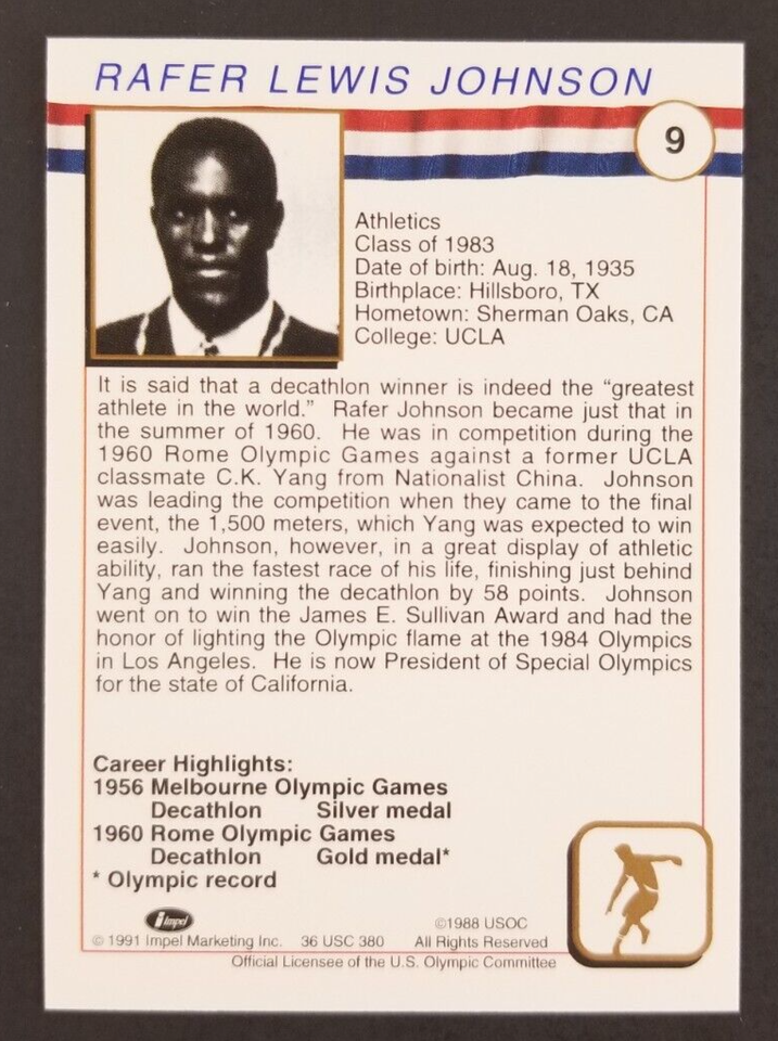 Rafer Johnson 1991 Decathlon Olympic Hall of Fame Impel Card #9 (NM) | eBay