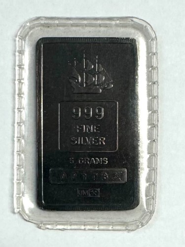 Johnson Matthey 5 gr .999 Fine Silver Bar, Sealed, NR. | eBay
