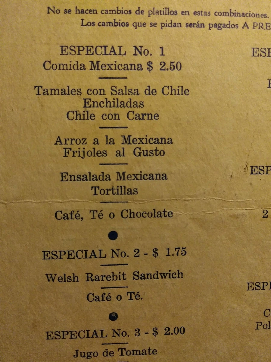 Spanish Restaurant Menu In Spanish And English