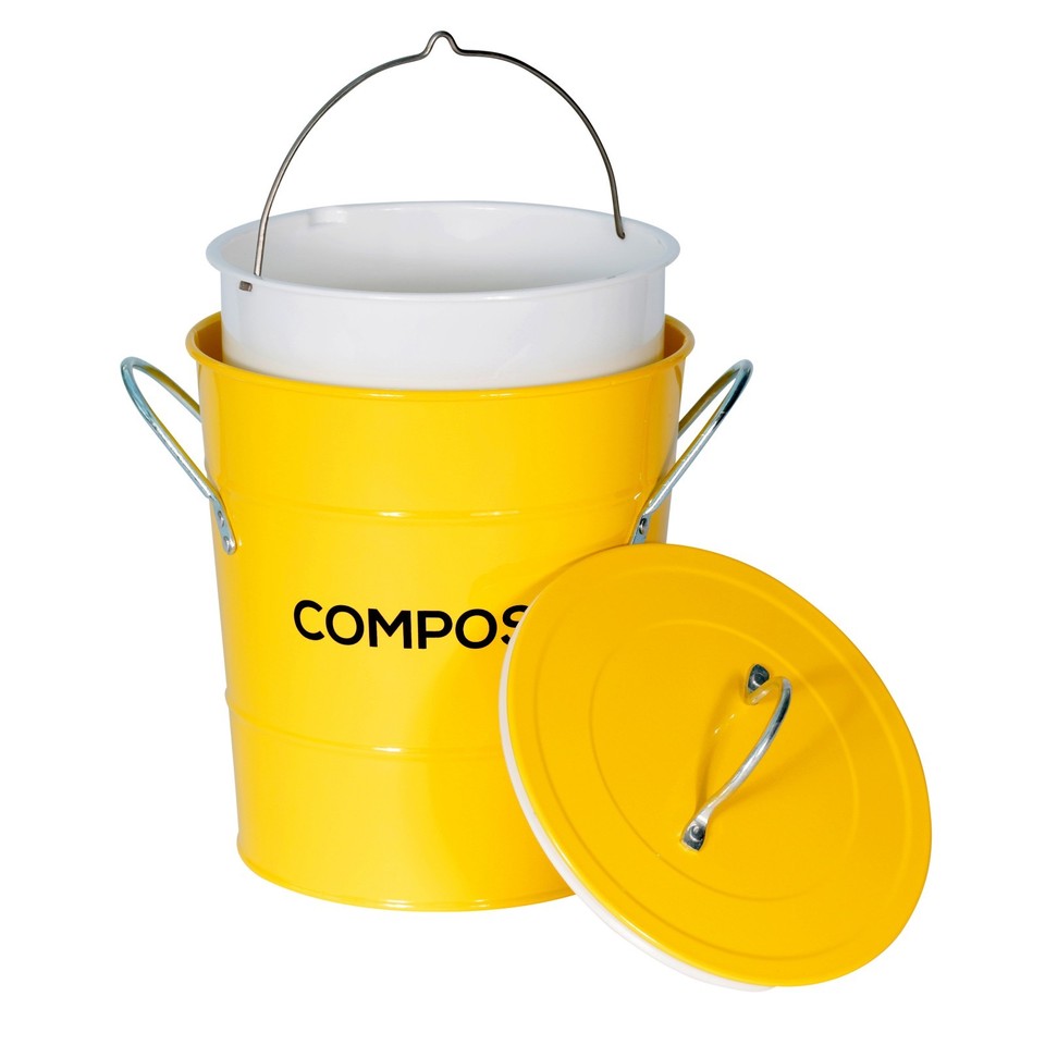 Yellow Compost Caddy & 50x 6L Compostable Bags - Kitchen Compost Bin ...