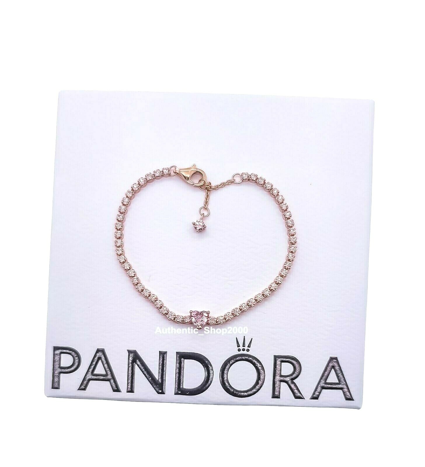 NEW 100% Authentic PANDORA Gold Pink Sparkling Heart Tennis Bracelet ...