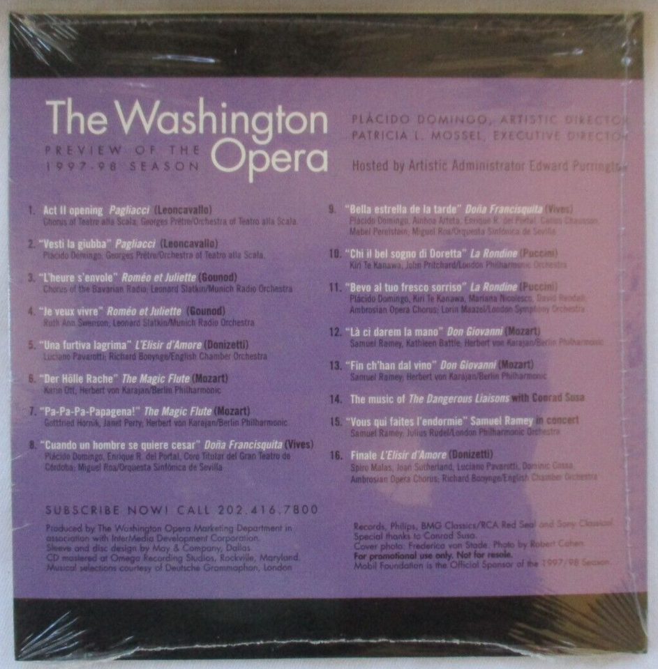 THE WASHINGTON OPERA PREVIEW OF THE 1997-1998 SEASON CD | eBay