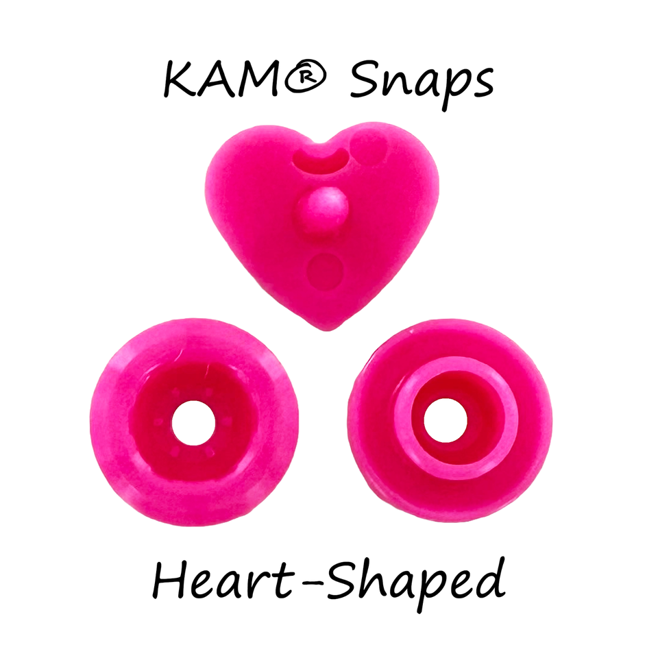 KAM Snaps HEART Shape B47 Neon Pink Plastic Snap Buttons No Sew Sewing ...