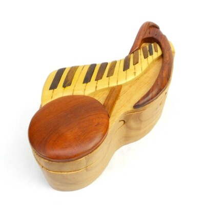 Music Note Keyboard Wooden Puzzle Box Intarsia Wood Jewelry Trinket Box ...