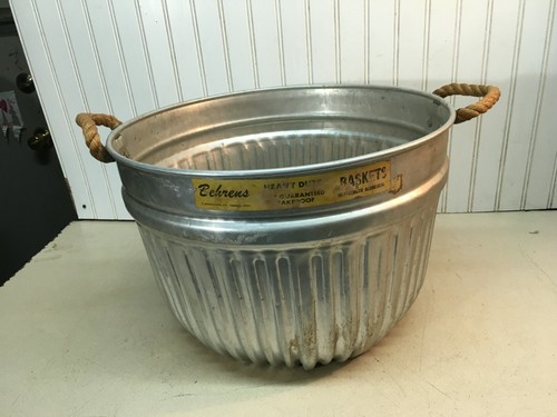 Rare Vtg Aluminum Basket Large Wash Tub With Rope Handle Primitive Farm ...
