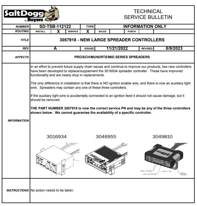 BUYERS SALTDOGG SPREADER CONTROLLER 3057918 REPLACES 3016934 3046955 ...