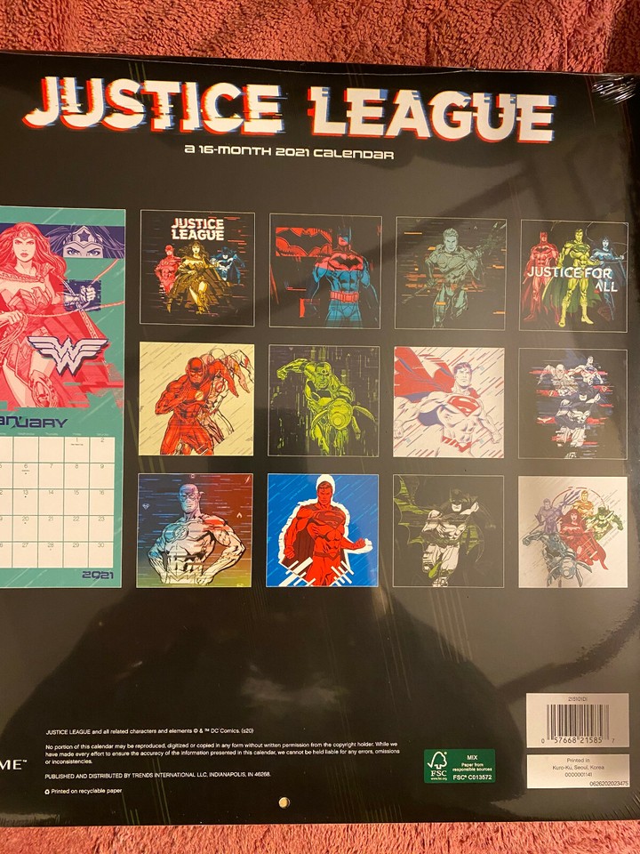 Justice League 16-Month 2021 Calendar DC Comics 12" x 12" | eBay