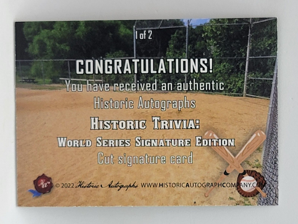 2022 Historic Autographs World Series Signature 1981 Cut Auto /2 - DAVE ...