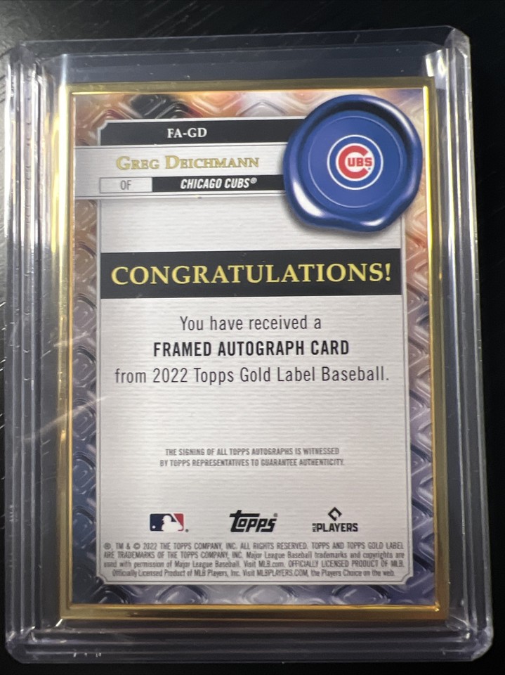 Greg Deichmann 2022 Topps Gold Label RC Framed Auto #FA-GD | eBay