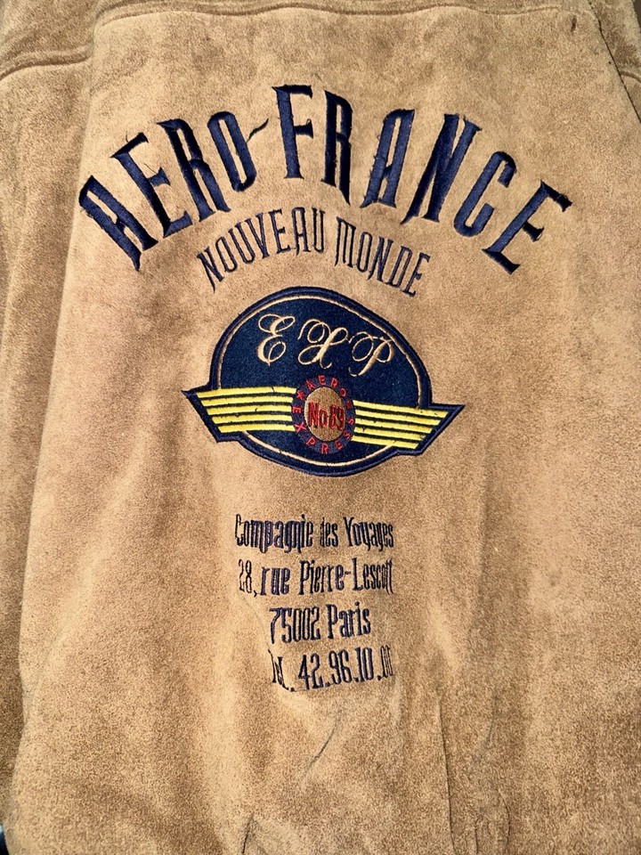VTG Y2K Aero-France New World Large Suede Leather Bomber Jacket 1980s ...