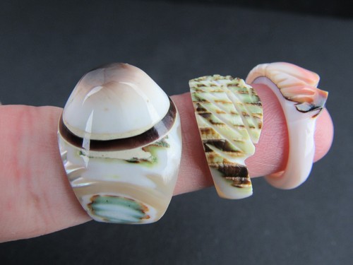 Vintage carved shell ring lot x3 MOTHER OF PEARL sizes 5 6 7 estate ...