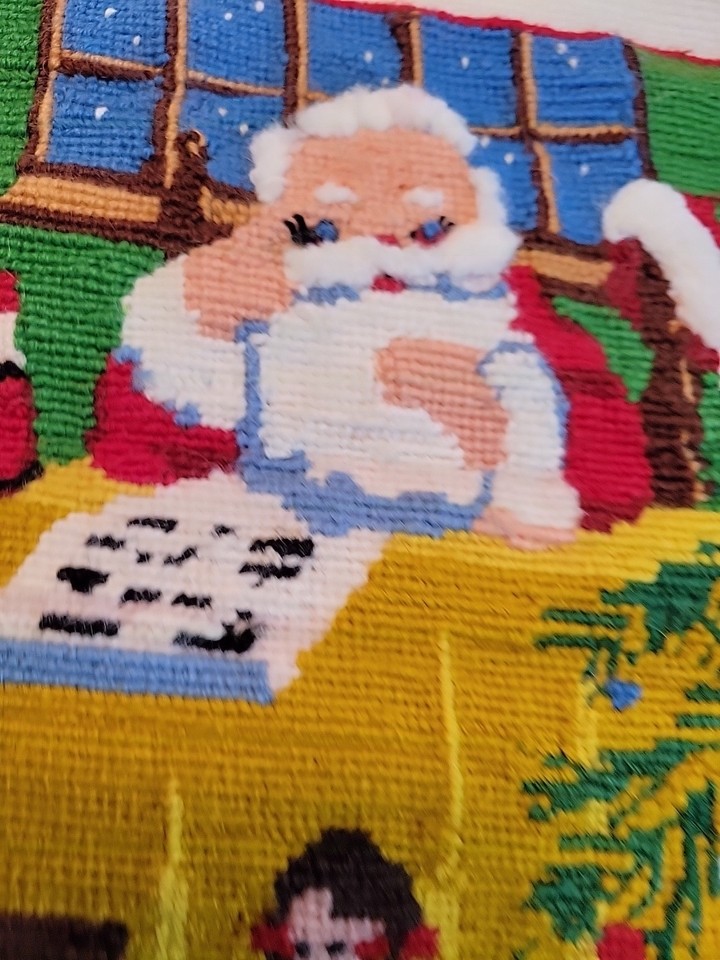 Preworked Needlepoint Canvas Santa Christmas Stocking Petit Point 18065 ...