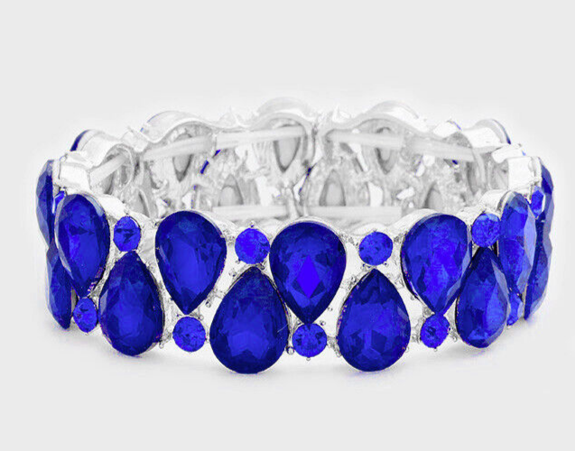HIGH END ROYAL BLUE GLASS CRYSTAL FASHION BRACELET FORMAL WEDDING CHIC ...