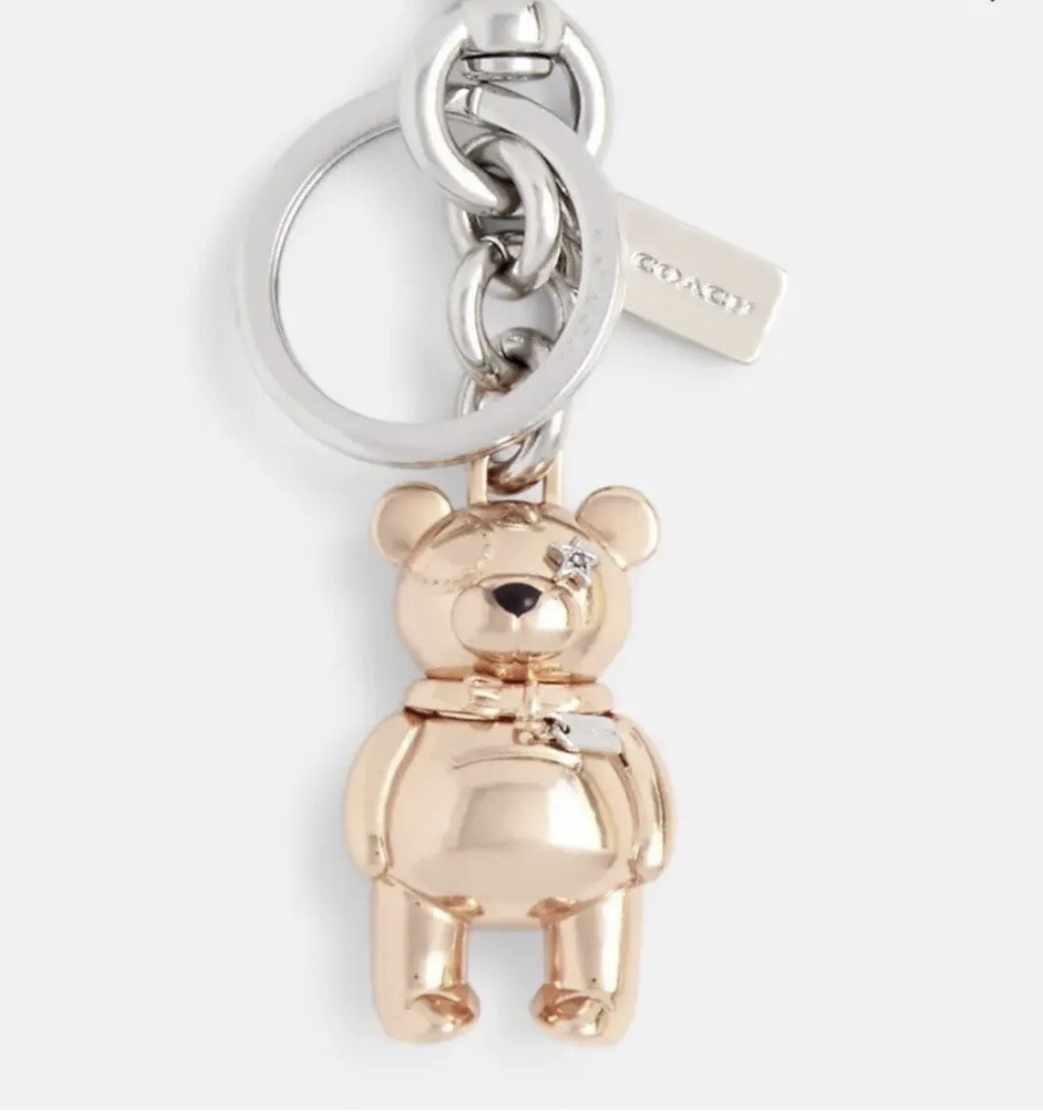 COACH 3D Teddy Bear Bag Charm Key Chain Ring Rose Gold Tone 87166 | eBay