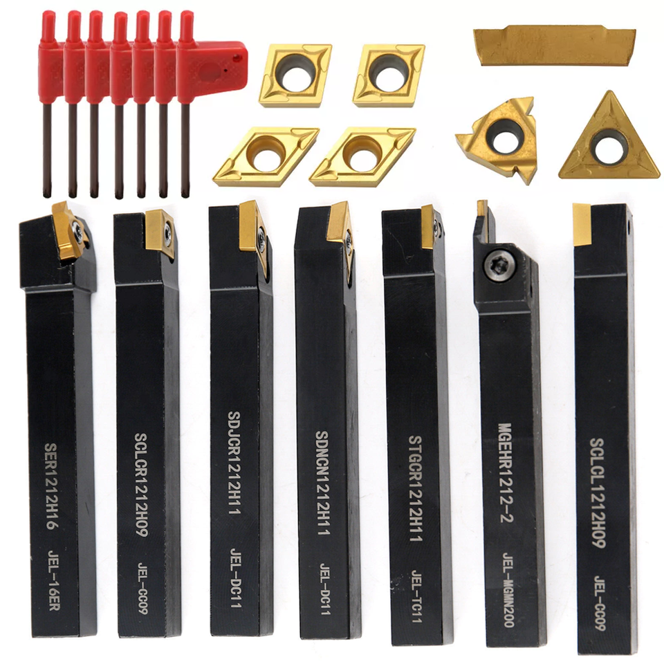 21X Lathe Carbide Inserts Tool & Holder Wrench Mini Lathe Set Turning ...