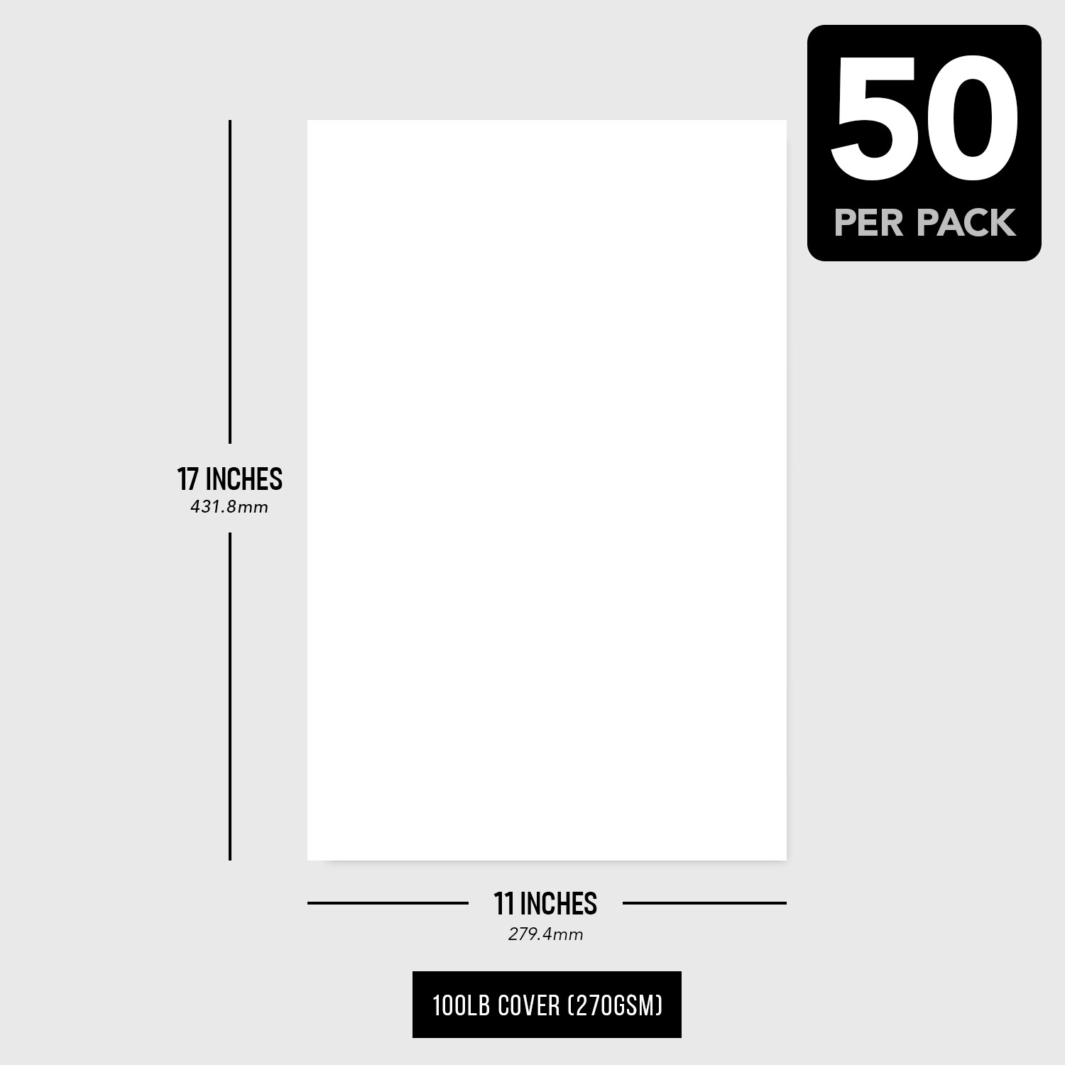 11 x 17" White Card Stock Paper, Heavyweight 100lb Cover (270sm), 50 ...