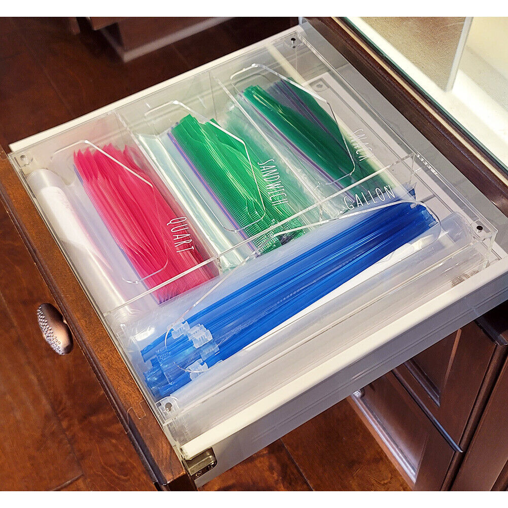Acrylic Kitchen Drawer Zip Food Storage Bag Organizer - Plastic Baggie ...