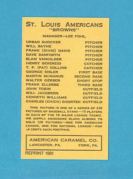 1922 E120 American Caramel Reprint Single Chick Shorten (St. Louis ...