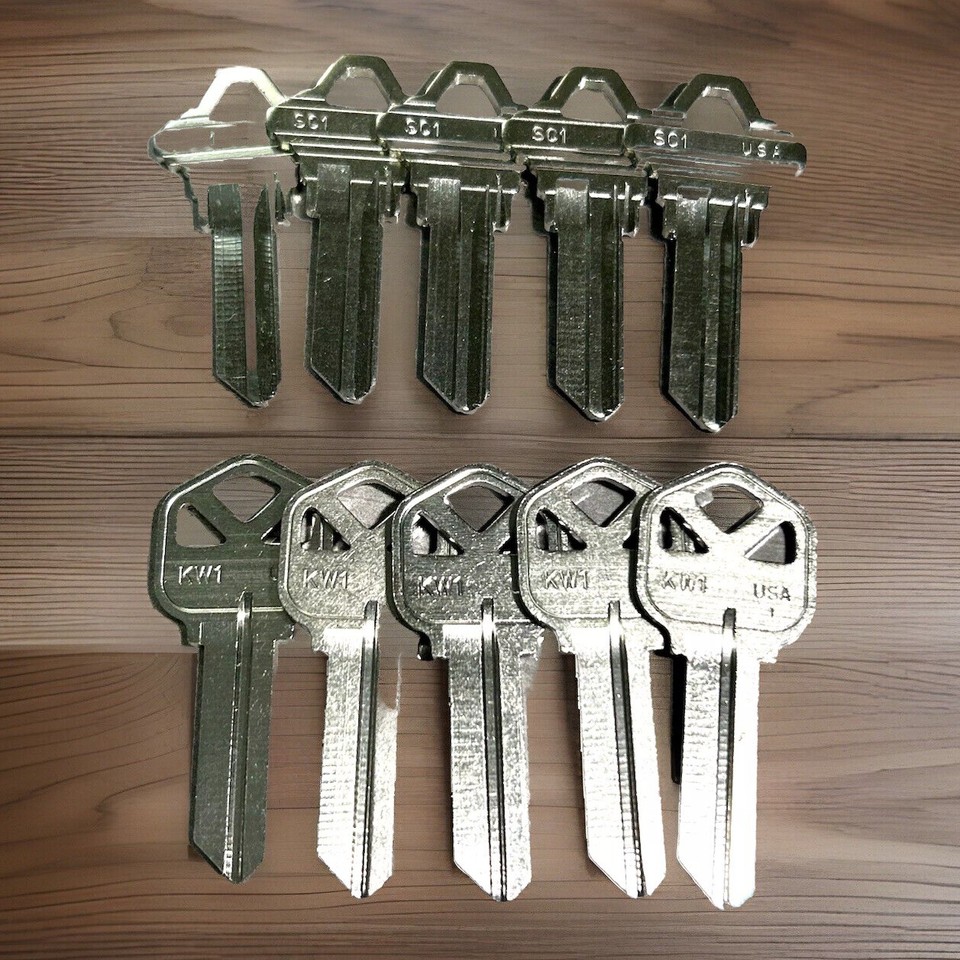 LOT OF 10 KWIKSET KW-1 & SC-1 House Key Blanks Nickel Maintenance RE ...