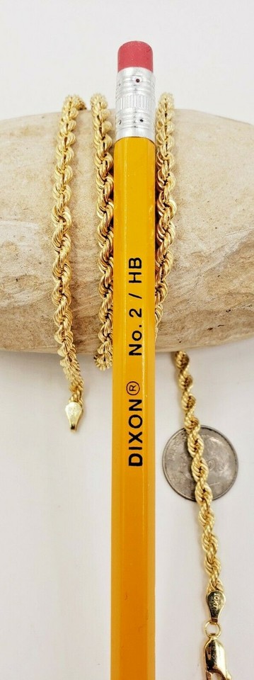 10KT Yellow Gold* Hollow Rope Chain (L) 24 inches x (w) 3.79mm Lobster ...