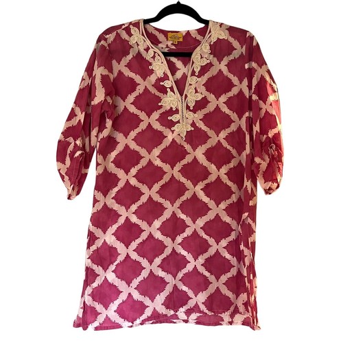 Roberta Roller Rabbit Pink and White Detail Tunic Coverup Size Small | eBay