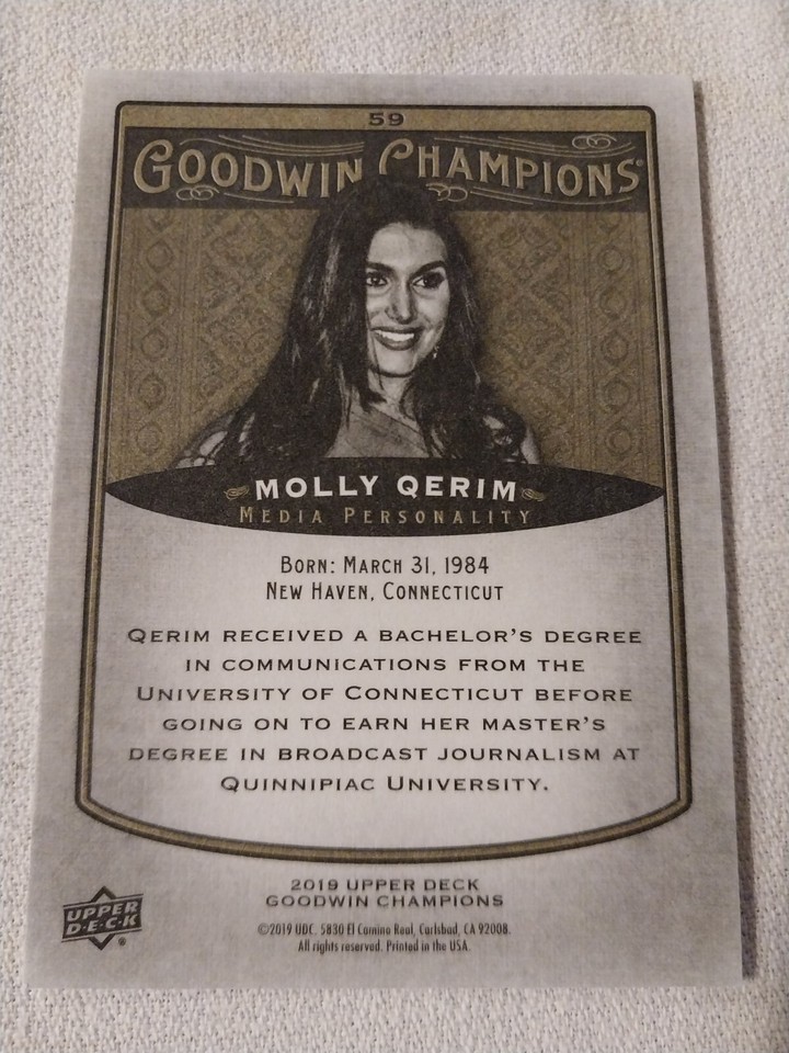 2019 MOLLY QERIM UPPER DECK GOODWIN CHAMPIONS CARD #59 ESPN PERSONALITY ...