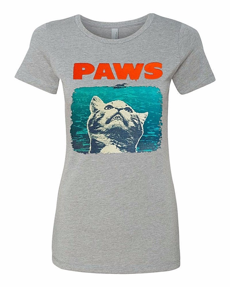 🔥 PAWS Jaws parody Women T-Shirt Funny Cat Owners Ladies shirt New S ...