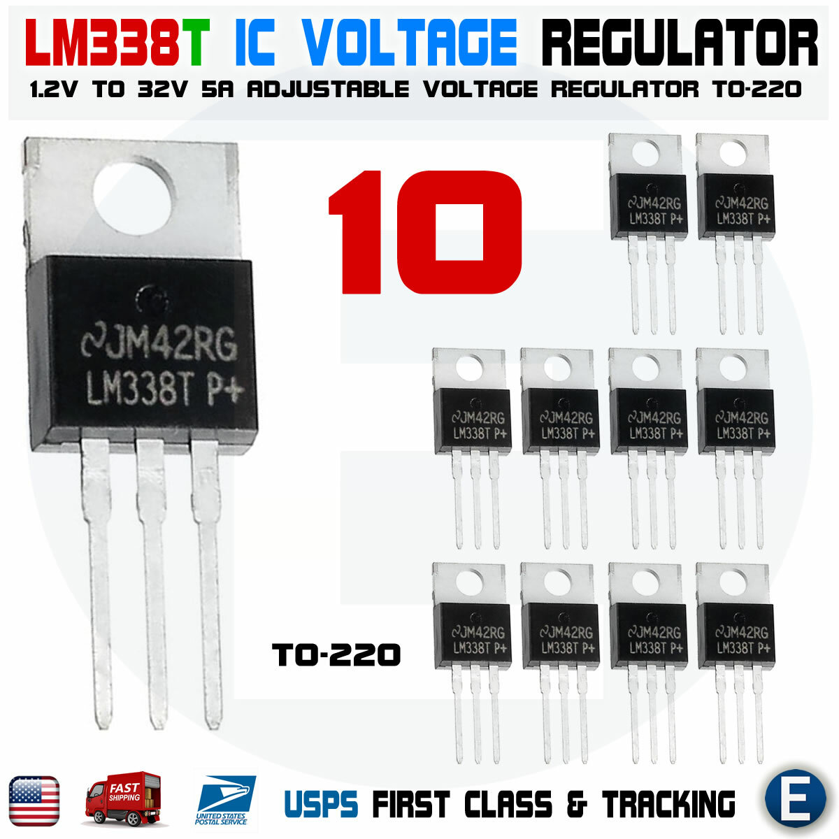 10pcs LM338T LM338 Adjustable Regulator 5A 1.2V To 32V TO-220 LM317 ...