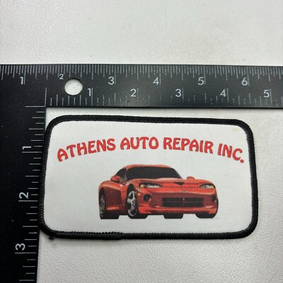 Vintage c 1990s RED CAR ATHENS AUTO REPAIR INC. Patch (Car Auto Related ...