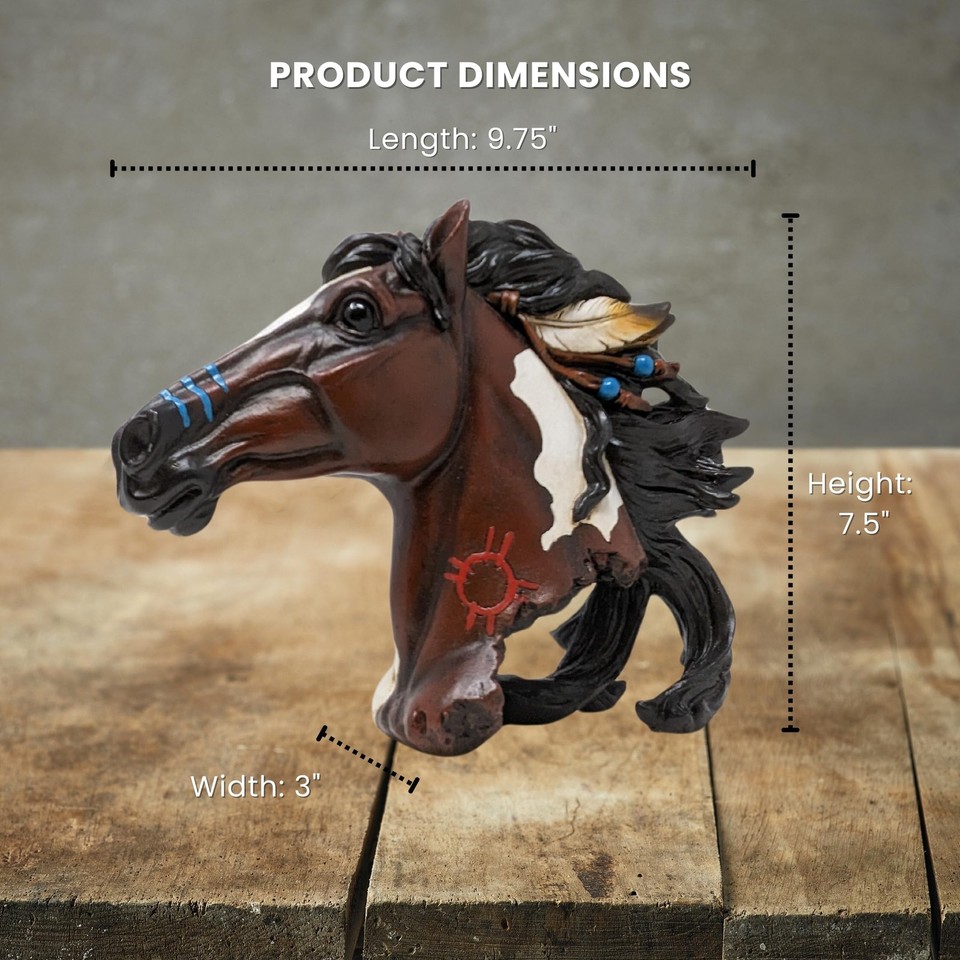 Horse Head Statue with Feather Accents – Cowboy & Southwest Native ...