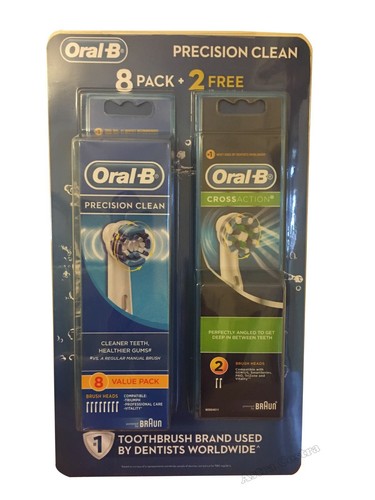 ORAL-B TOOTHBRUSH HEAD PRECISION CLEAN 8 PACK PLUS 2 FREE CROSSACTION ...