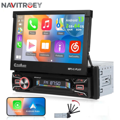 Android 13 Single 1 DIN 7" Touch Screen Flip Out GPS Navi Car Radio ...