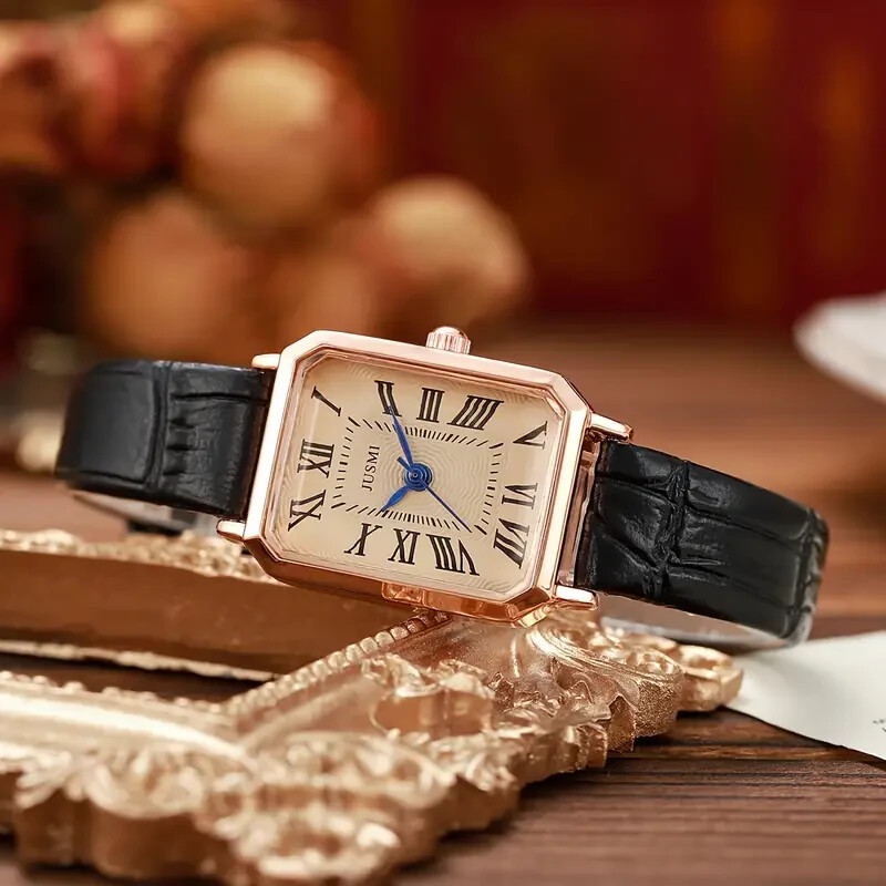 Sophisticated Roman Quartz Chronograph Watch Elegant Black Band Golden ...