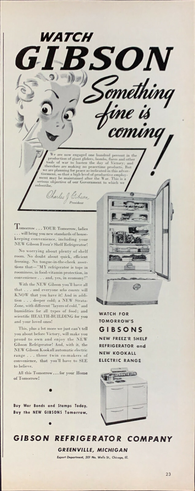 Vintage 1943 Gibson Refrigerator Model Shown Of Fridge Print Ad ...