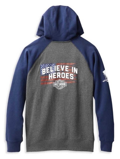 HARLEY-DAVIDSON® MENS WOUNDED WARRIOR ZIP UP HOODIE BLUE GREY ...