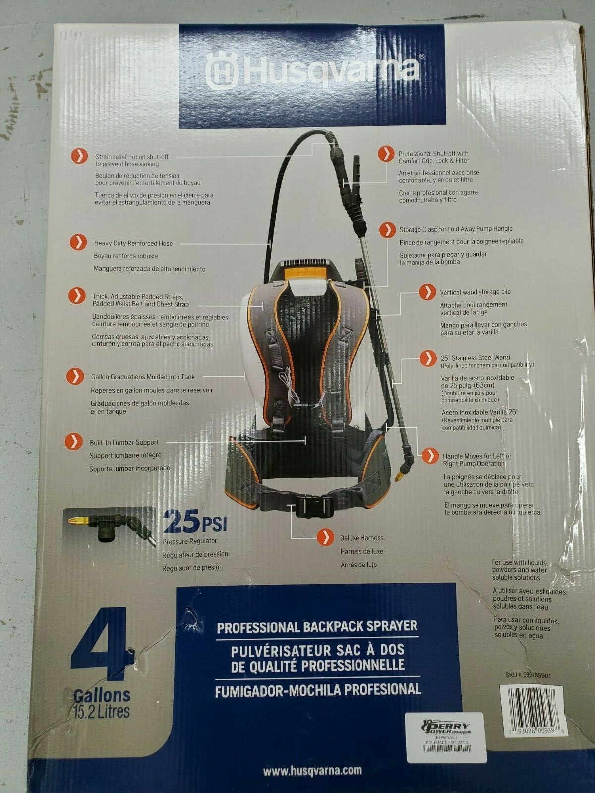 New Genuine OEM Husqvarna 596765901 Deluxe 4 Gallon Back Pack Sprayer ...