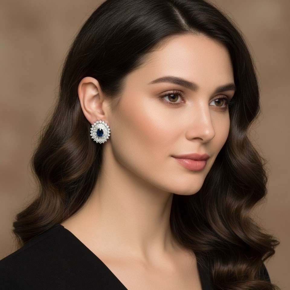 #3 Vintage palladium ART DECO ANTIQUE DIAMOND SAPPHIRE OMEGA CLIP ...