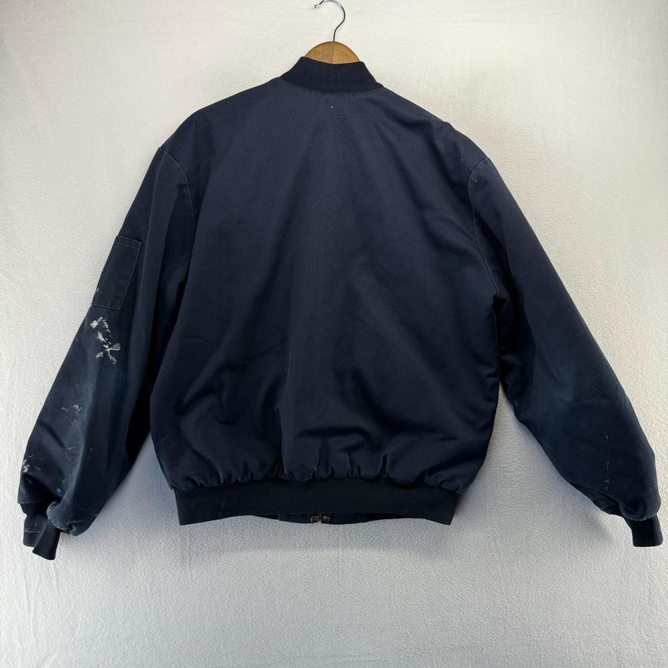 Vintage Cintas Bomber Jacket Men's XL Blue Navy Zip Quilted Lined Paint ...