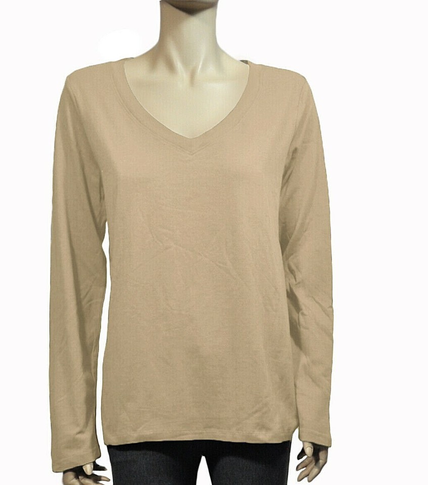Plus Size Basic Casual Cotton Blend V-Neck Long Sleeve T-Shirt Top 1XL ...