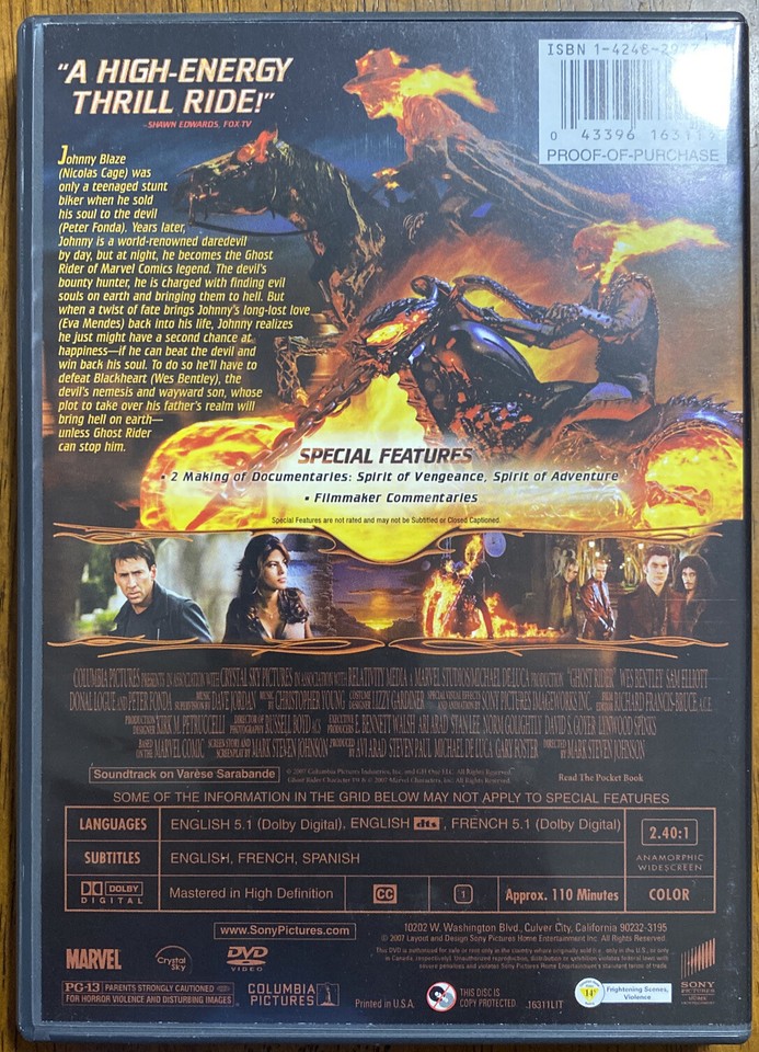 Ghost Rider (DVD, 2007, Widescreen) Nicolas Eva Mendes Johnny Blaze | eBay