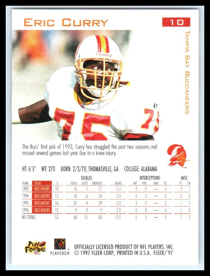 1997 Fleer #10 Eric Curry Near mint or better Football Card | eBay