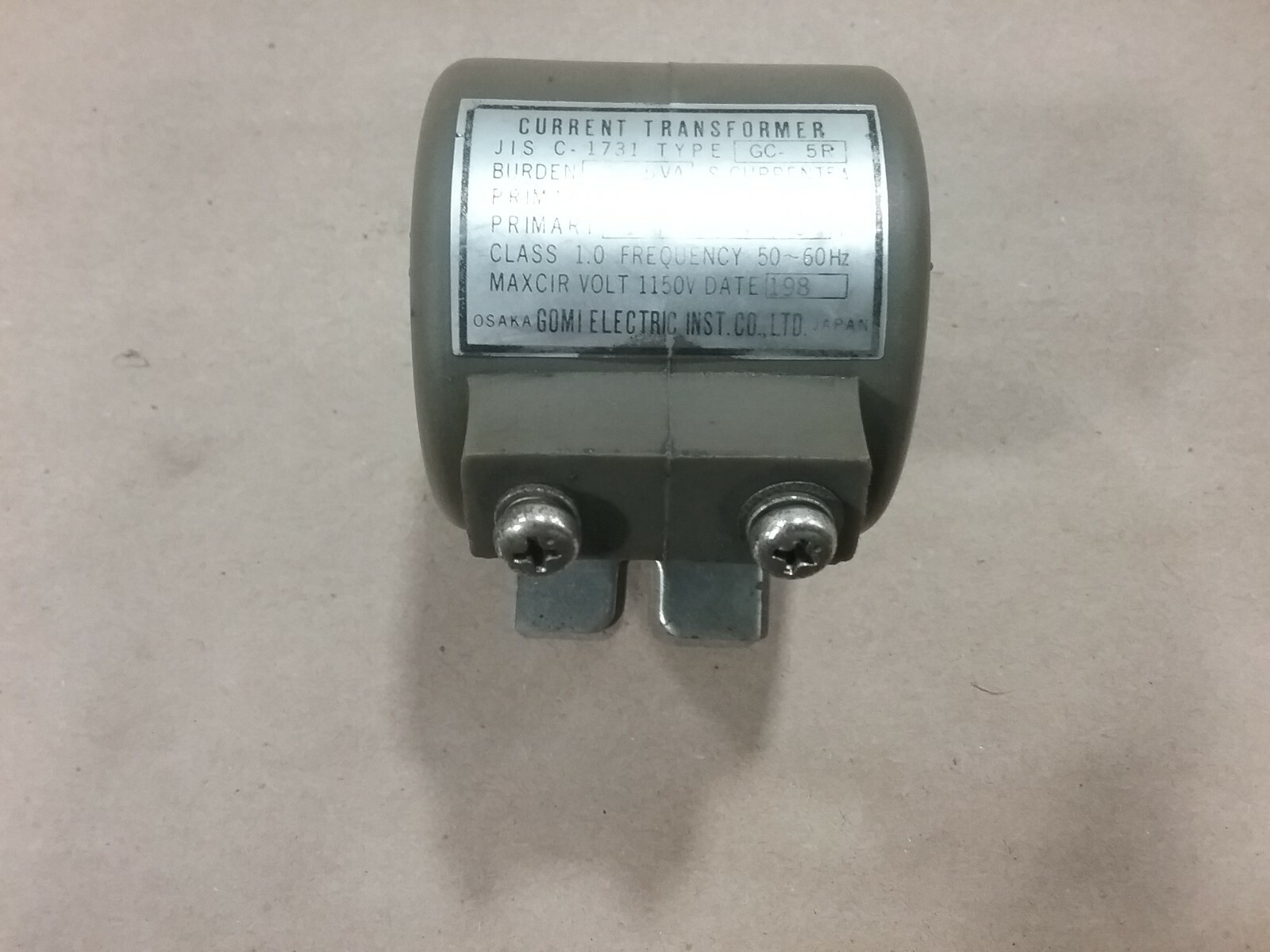OSAKA GOMI ELECTRIC CURRENT TRANSFORMER JIS C-1731 TYPE GC-5R #20F62 ...