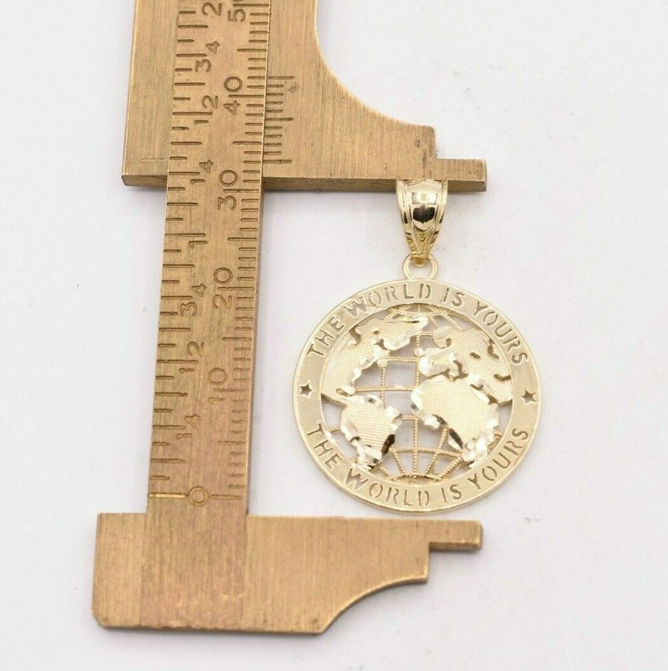 Earth Global THE WORLD IS YOURS Charm Pendant Real SOLID 10K Yellow ...