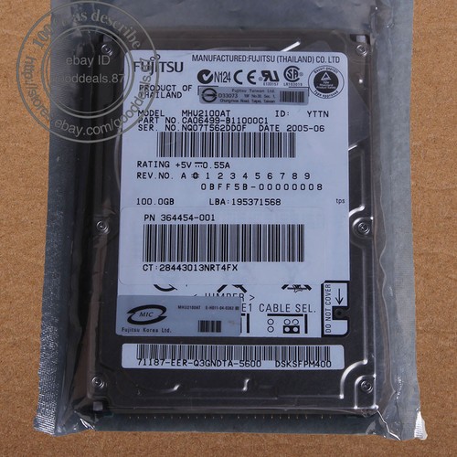 FUJITSU 100 GB 2.5" 4200 RPM 8 MB IDE PATA Hard Disk Drive HDD Laptop ...