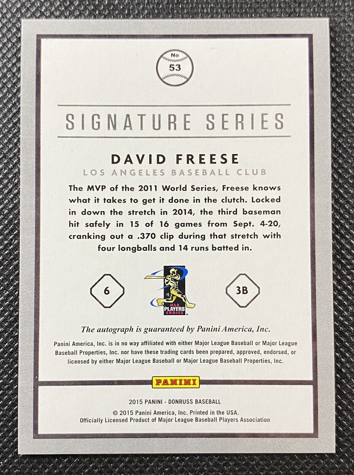 2015 Panini Donruss David Freese Signature Series Blue Foil Auto /49 ...