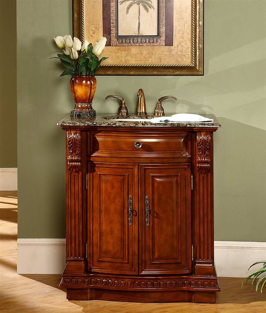 Cherry Bathroom 33" Granite Stone Top Single Sink Bathroom Vanity