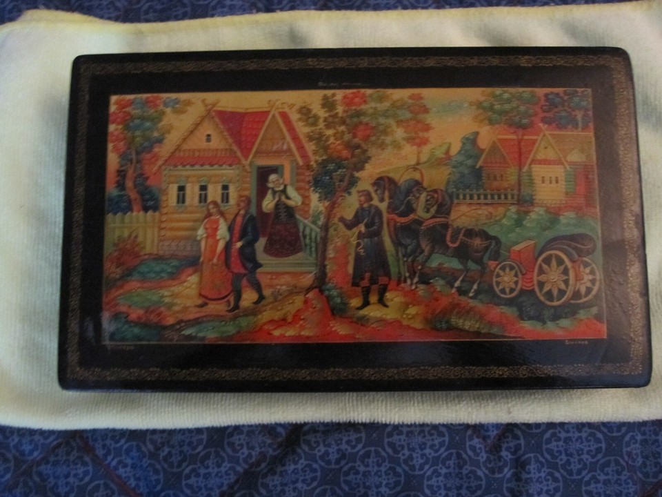 Vintage Russian Lacquer Wood Box Hand Painted / Russian Jewelry Box ...