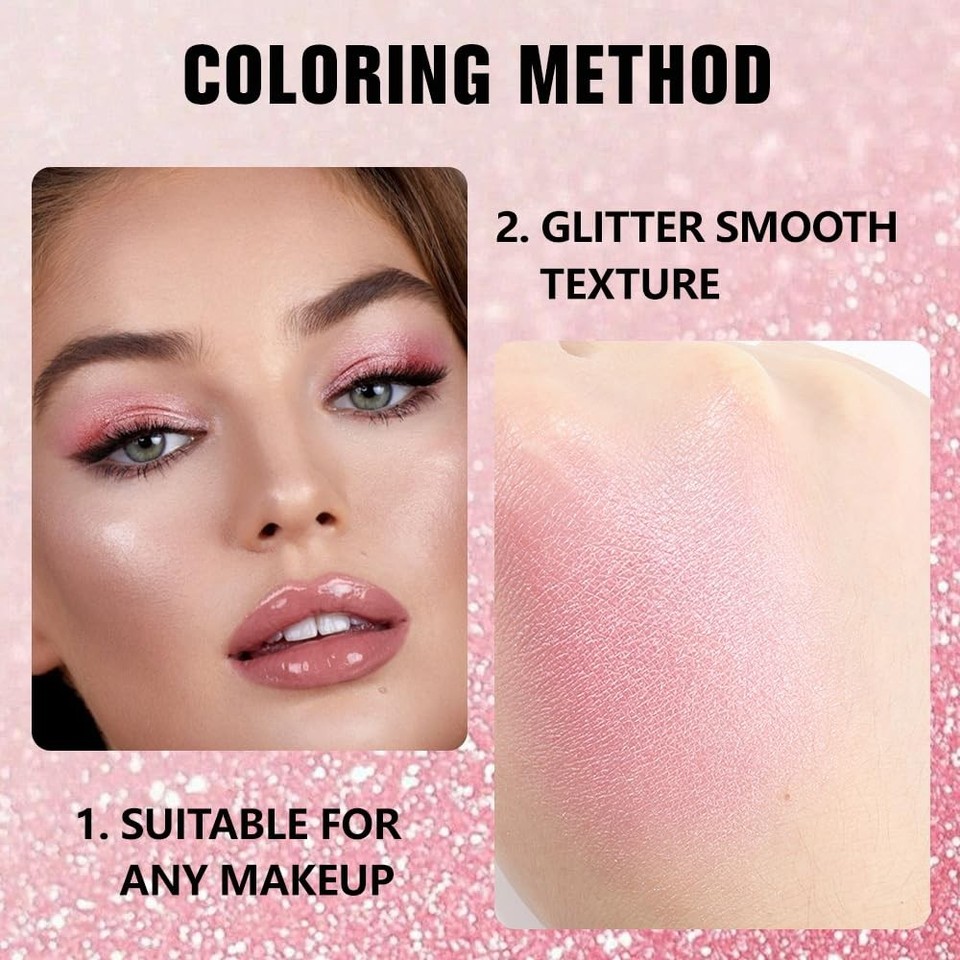 evpct Pink Single Eyeshadow Palette, Bright Light Pink Rose Glitter ...