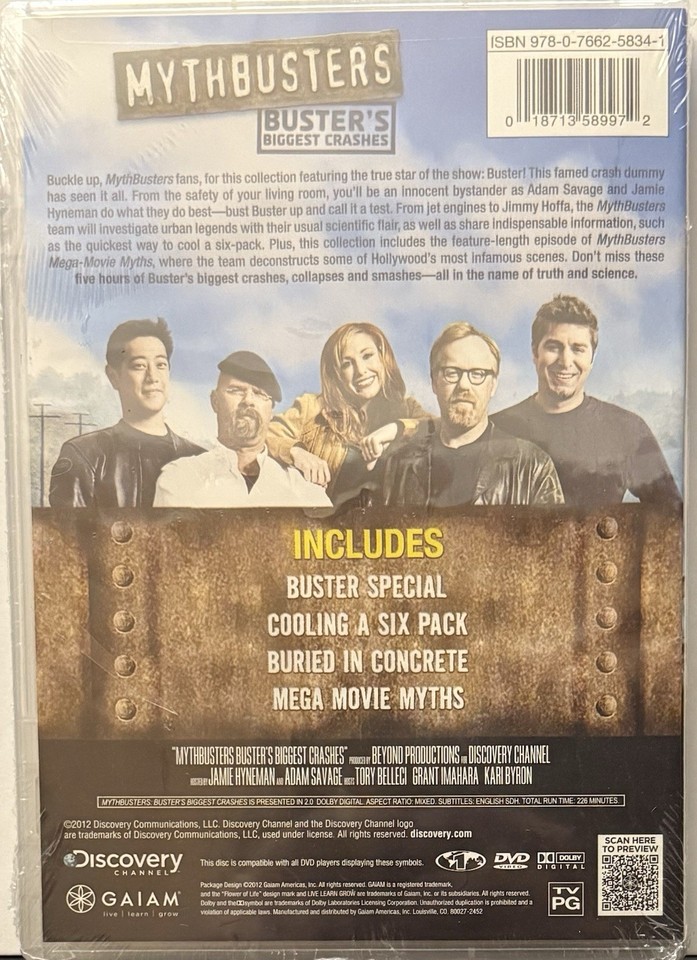 Mythbusters DVD 2012 Buster’s Biggest Crashes Discovery Channel Adam ...